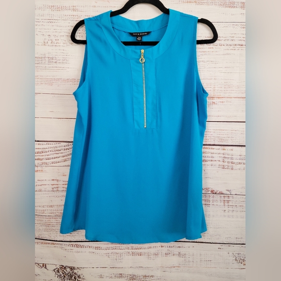 Zac & Rachel | Tops | Zac Rachel M Blue Sleveless Zipper Front Blouse ...